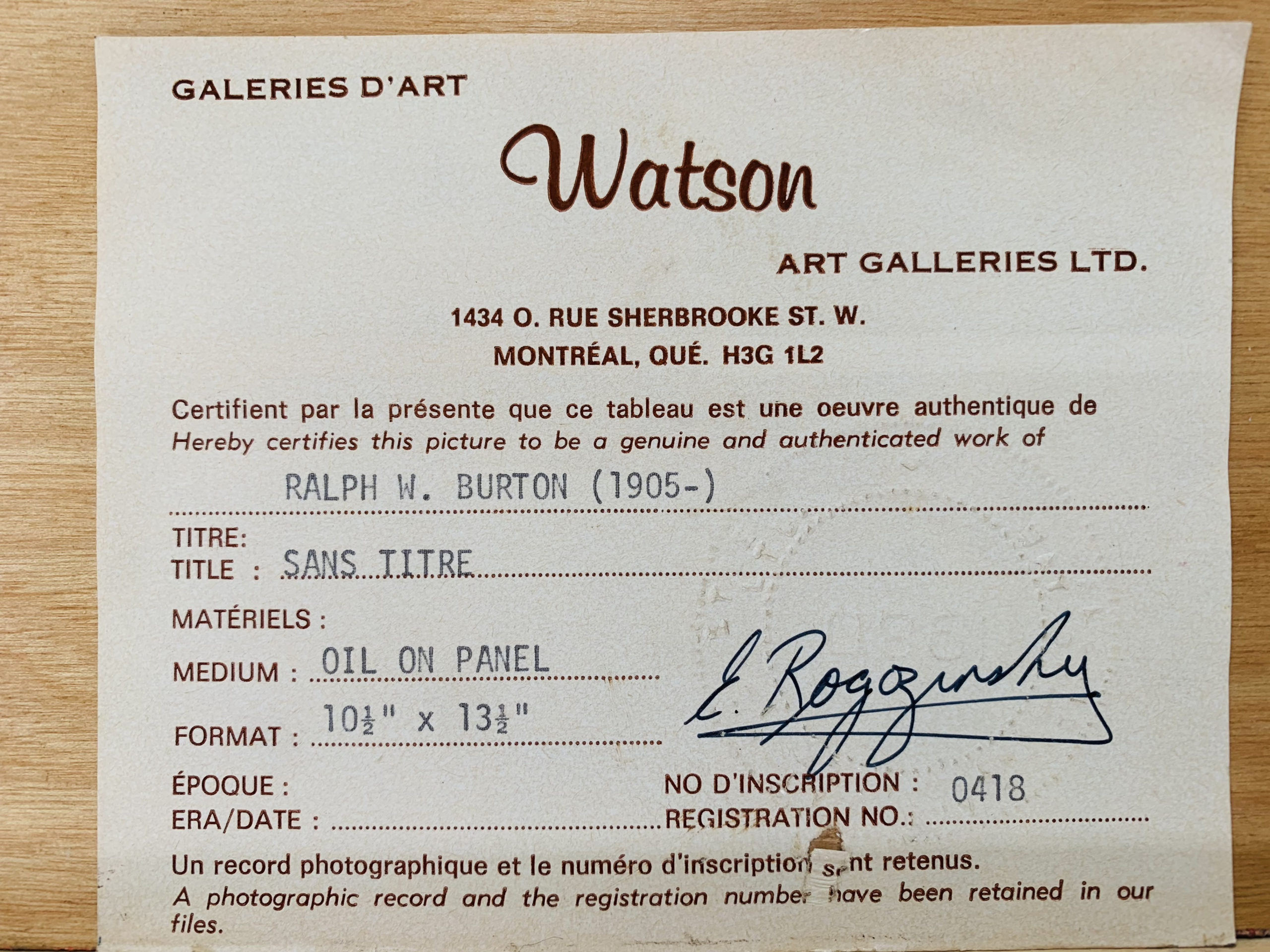 Ralph Burton | Untitled (Fall) | Canadian Fine Art Online